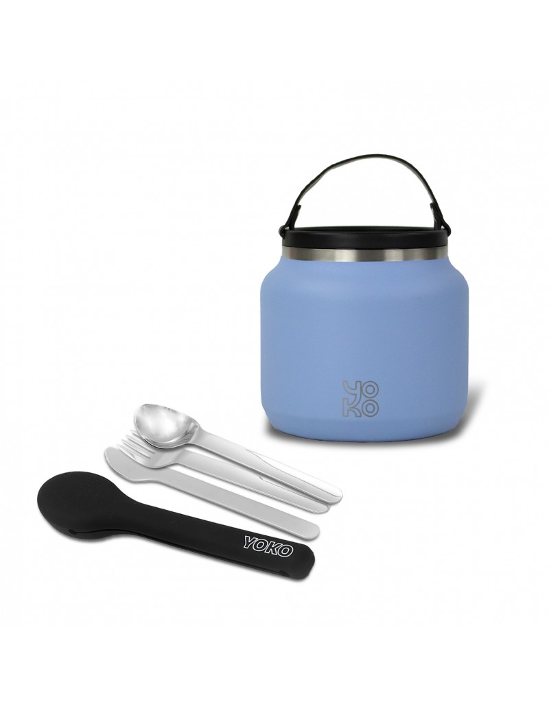 Combo Lunch box isotherme 700 ml - Bleue & Set de couverts en inox